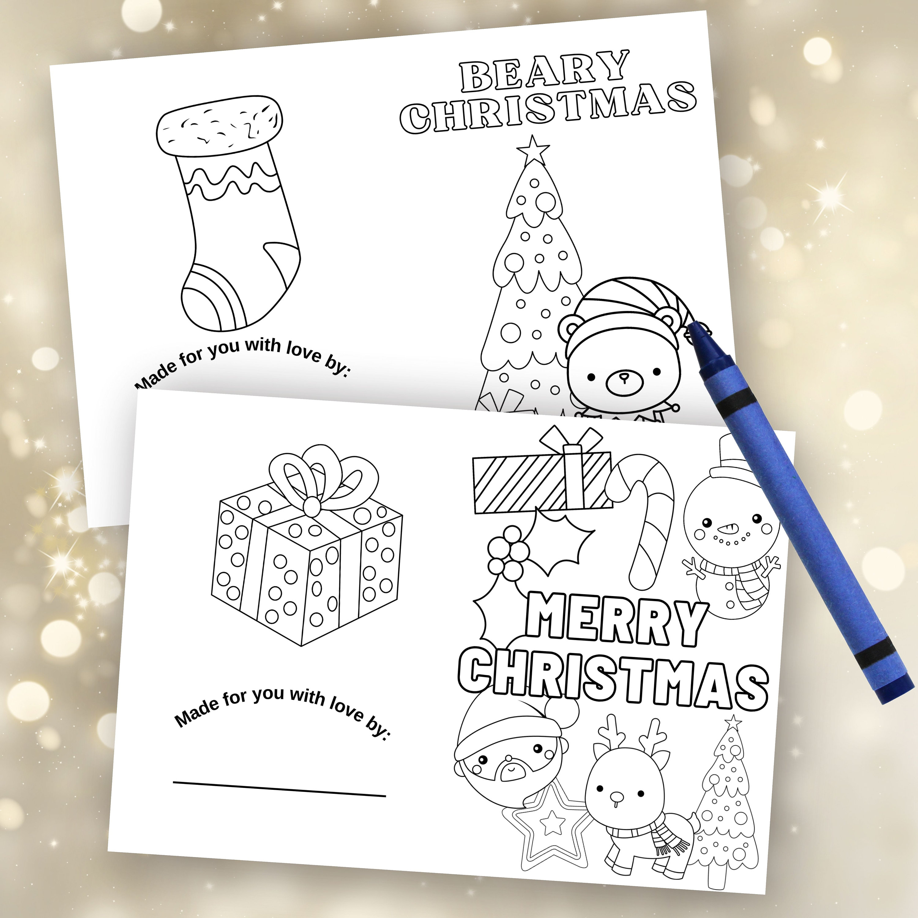 Christmas Coloring Cards 10 Printable Holiday Cards for Kids Winter ...