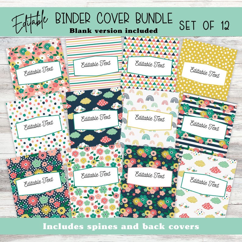 Binder Cover Printable - Set of 12 Editable Boho Floral Covers and ...