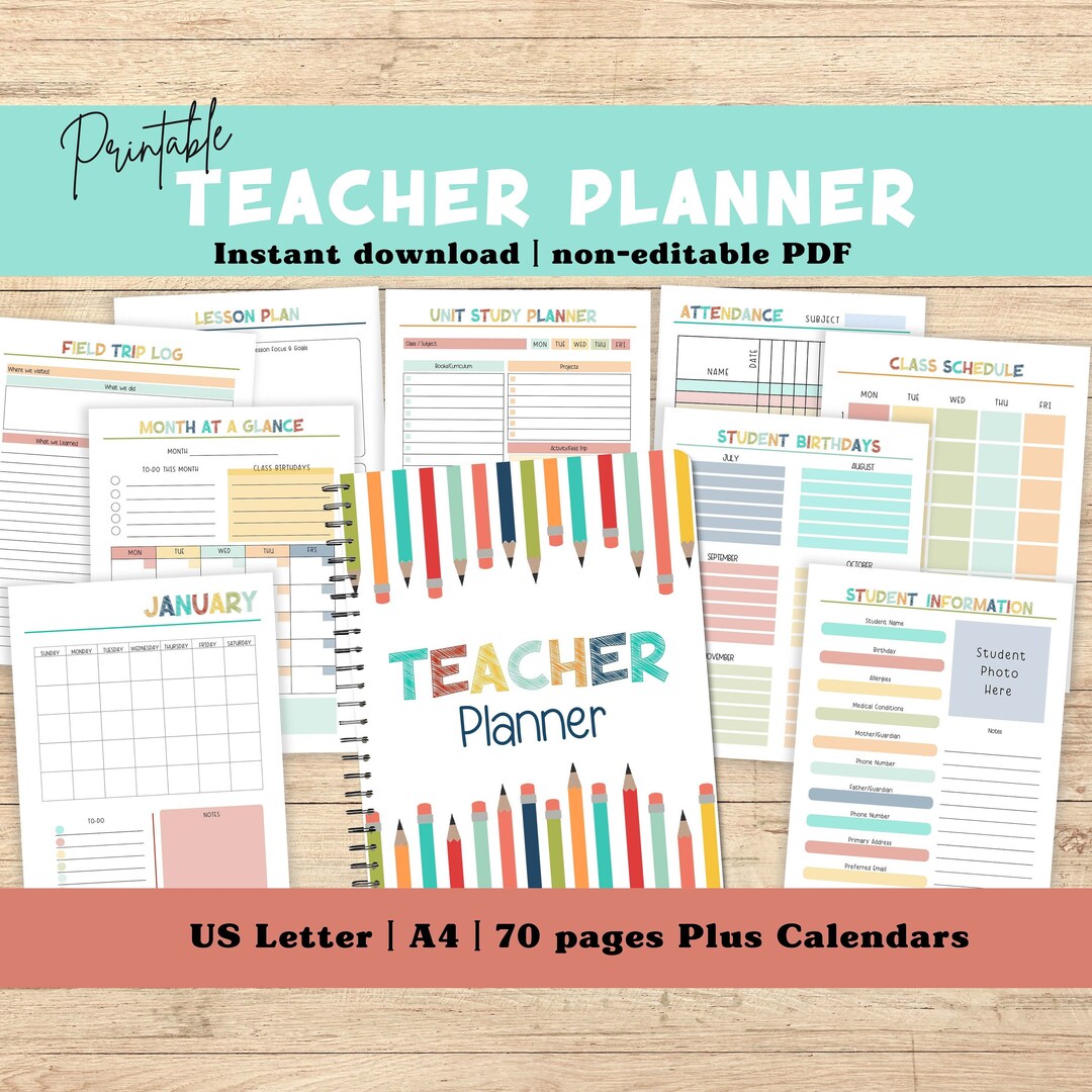 Teacher Planner Printable - Colorful Academic Binder With Lesson ...