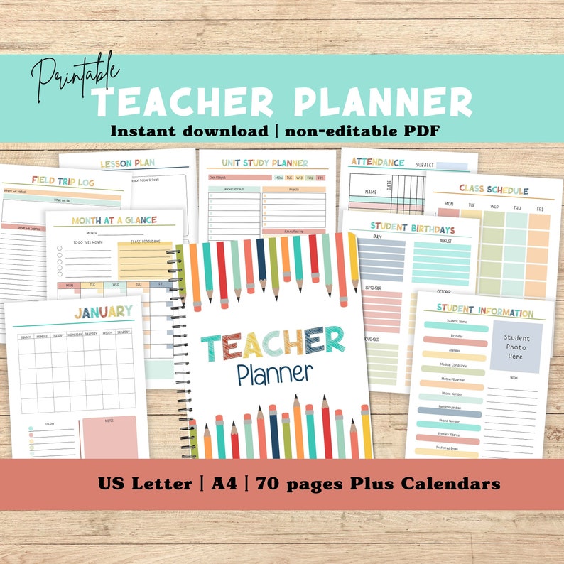 Teacher Planner Printable - Colorful Academic Binder With Lesson ...