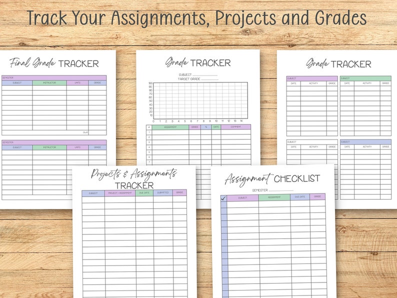 Printable Student Academic Planner Grade Tracker Assignment - Etsy