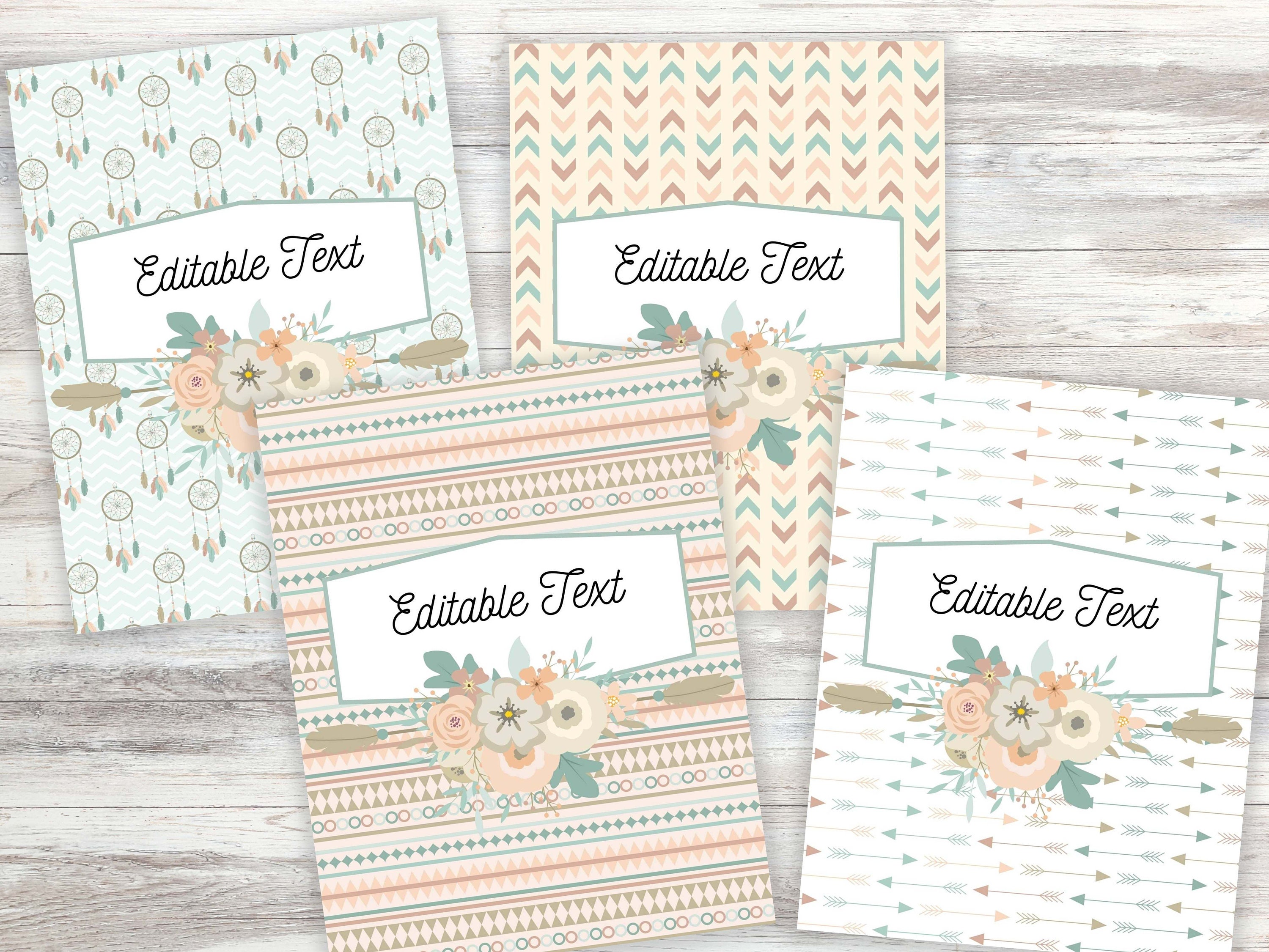 Binder Cover Printable - Set of 12 Editable Boho Covers and Spines - Etsy