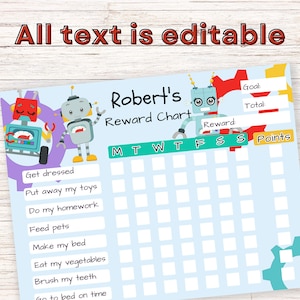 Chore Chart for Kids - Printable Boys Robot Reward Behavior ...