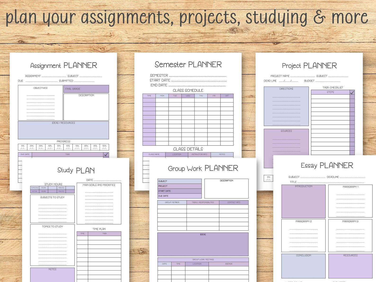 Printable Student Academic Planner Grade Tracker Assignment Exam Prep ...