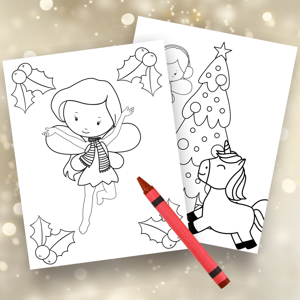 Christmas Fairy and Unicorn Coloring Pages 10 Printable Coloring Sheets ...