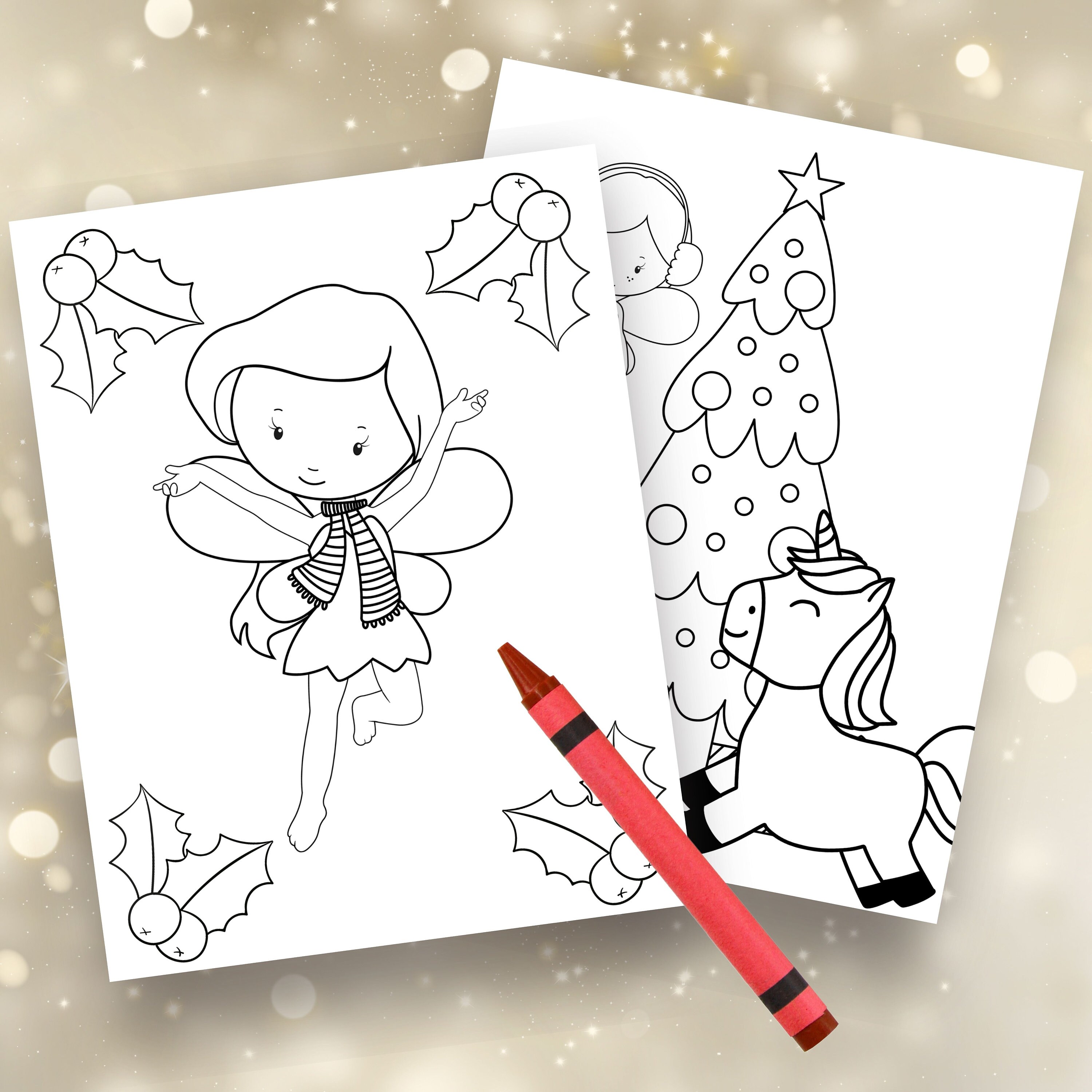 Christmas Fairy and Unicorn Coloring Pages - 10 Printable Coloring ...
