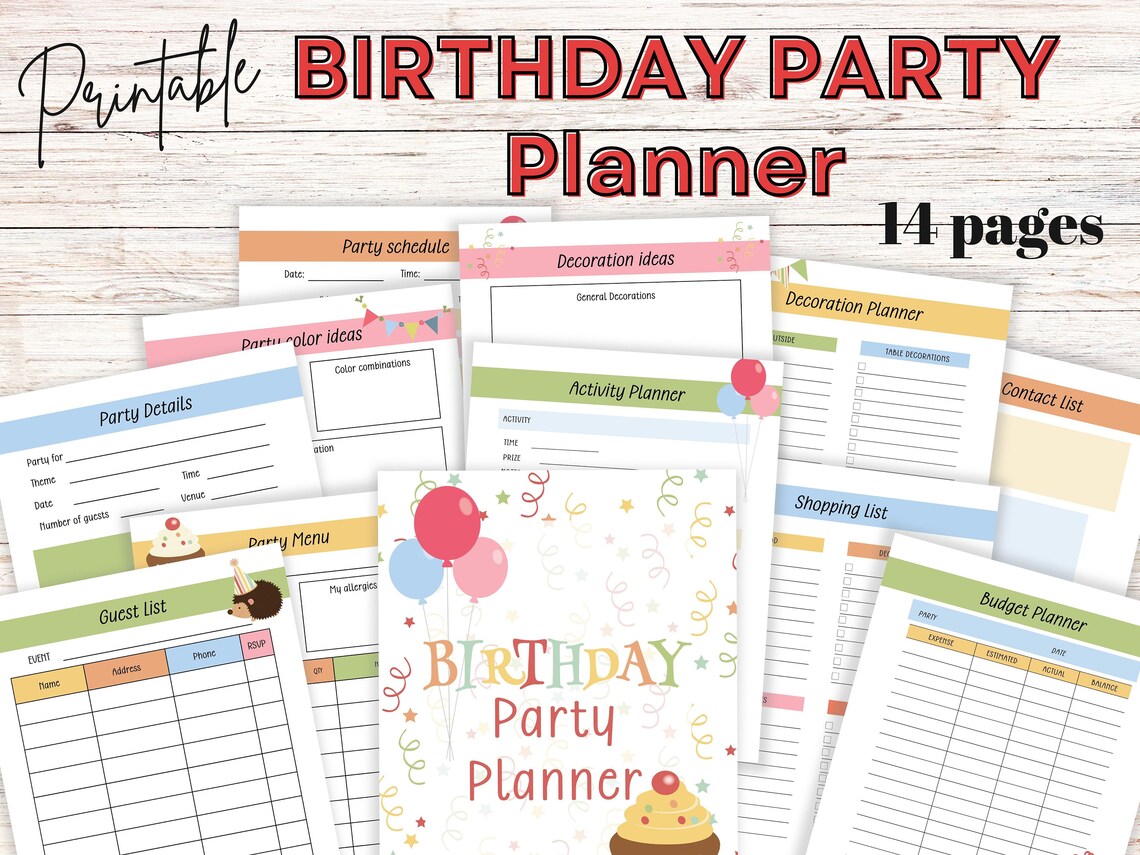 Printable Party Planner Colorful Birthday & Event Planning Organizer ...