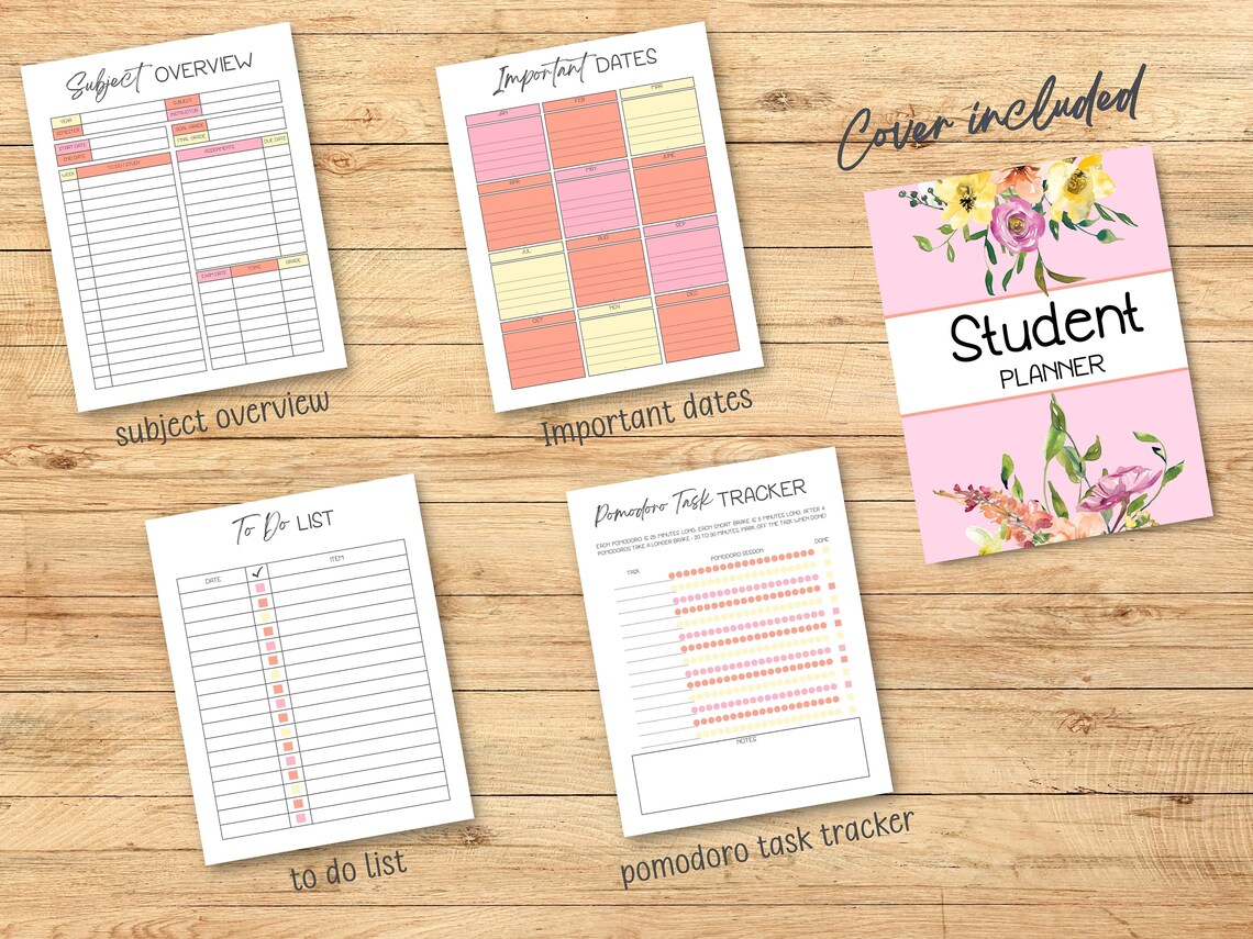 Printable Student Academic Planner Grade Tracker Assignment Exam Prep ...