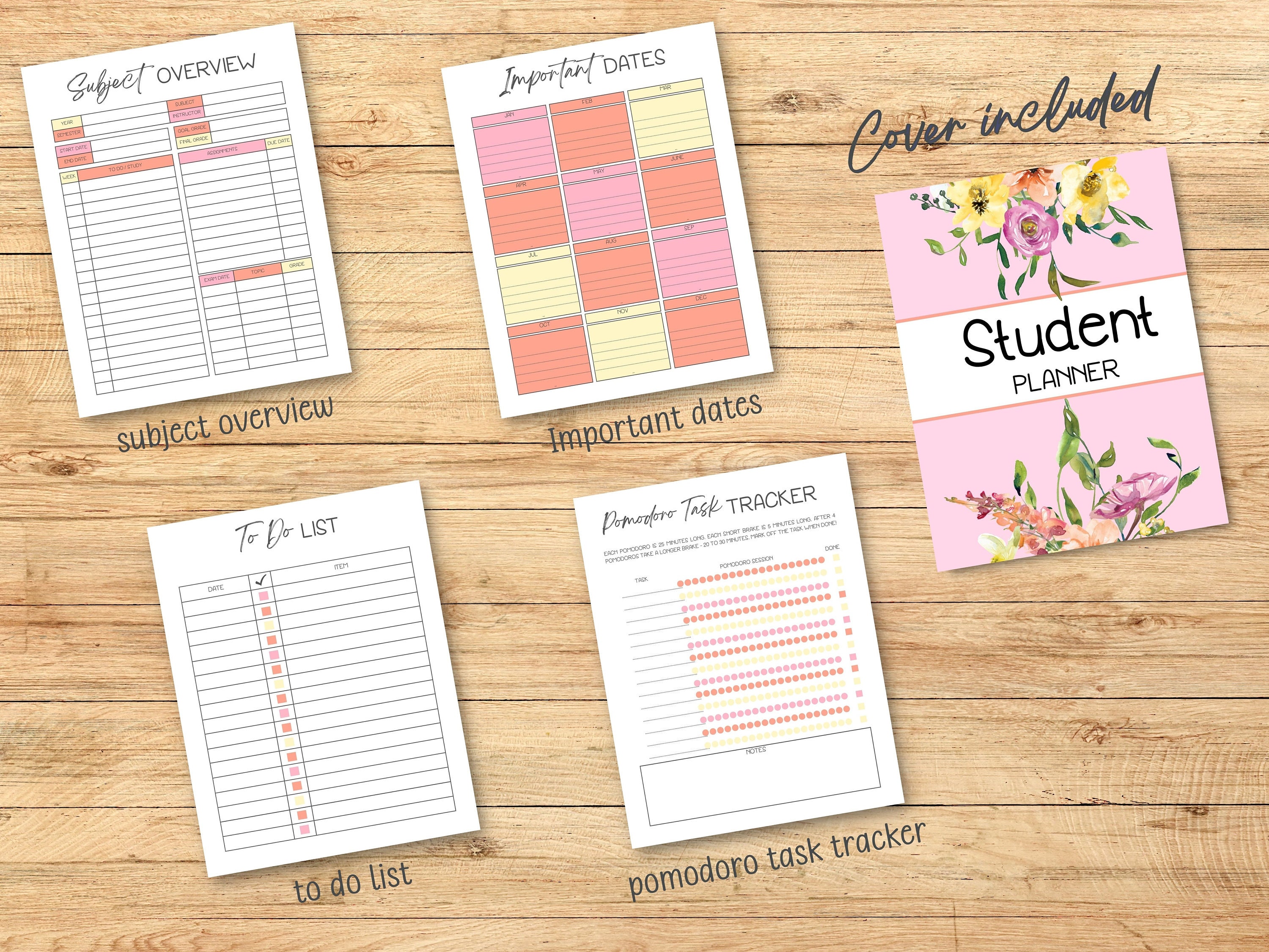 Printable Student Academic Planner Grade Tracker Assignment Exam Prep ...