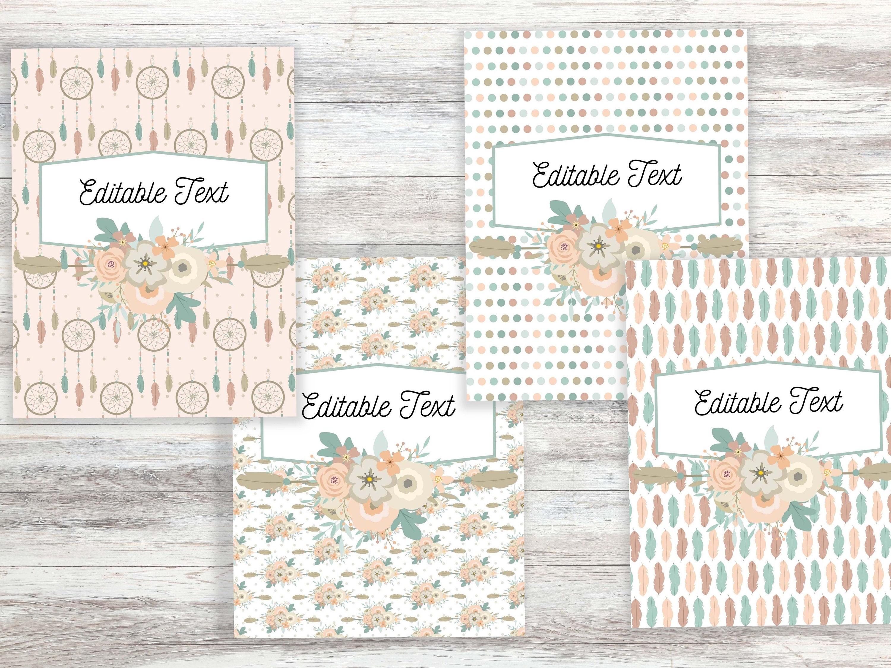 Binder Cover Printable Set of 12 Editable Boho Covers and Spines - Etsy