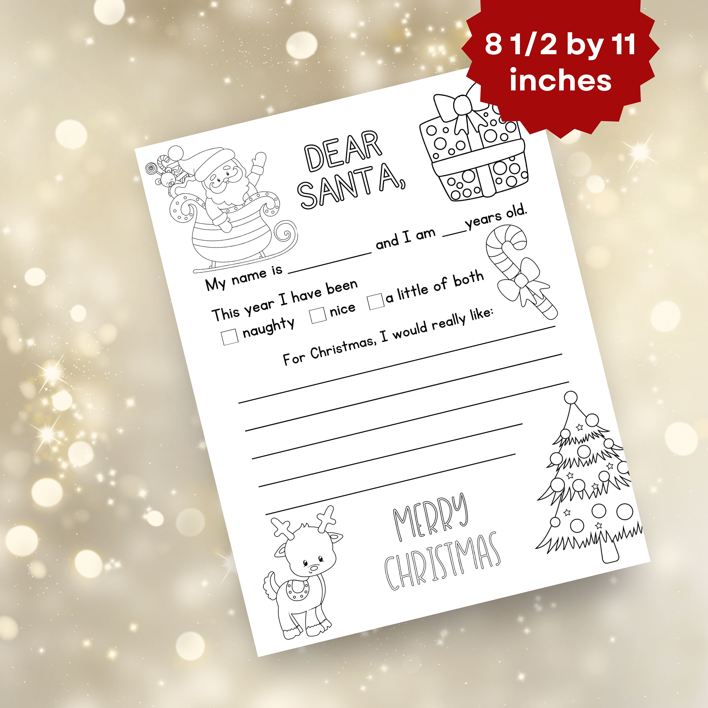 Letter to Santa Coloring Page Printable Dear Santa Christmas Wish List ...