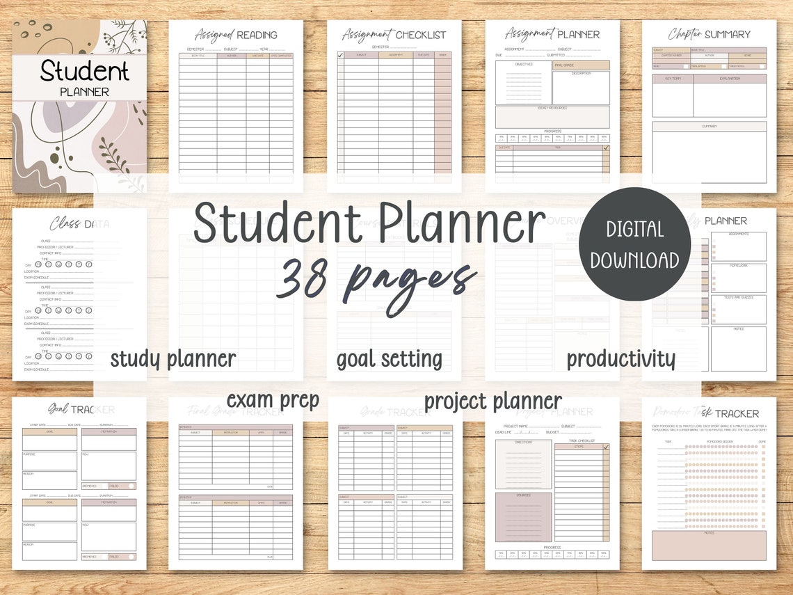 Printable Student Academic Planner Grade Tracker Assignment Exam Prep ...