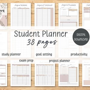 Printable Student Academic Planner Grade Tracker Assignment Exam Prep ...