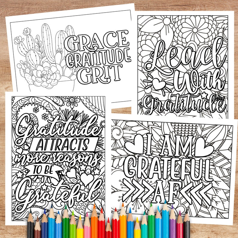 25 Gratitude Coloring Pages for Adults and Teens Printable Self Care ...