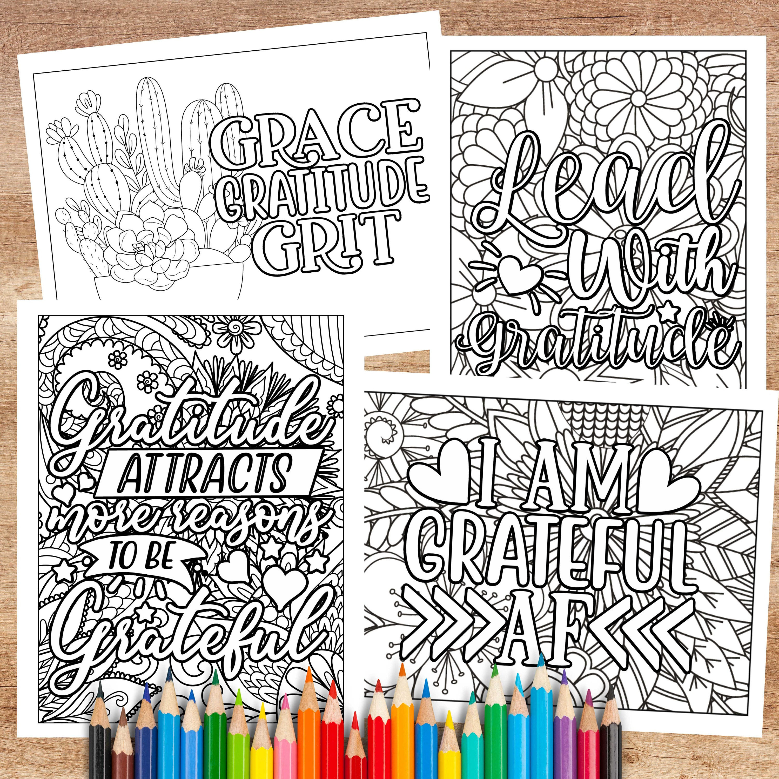 25 Gratitude Coloring Pages for Adults and Teens Printable Self Care ...