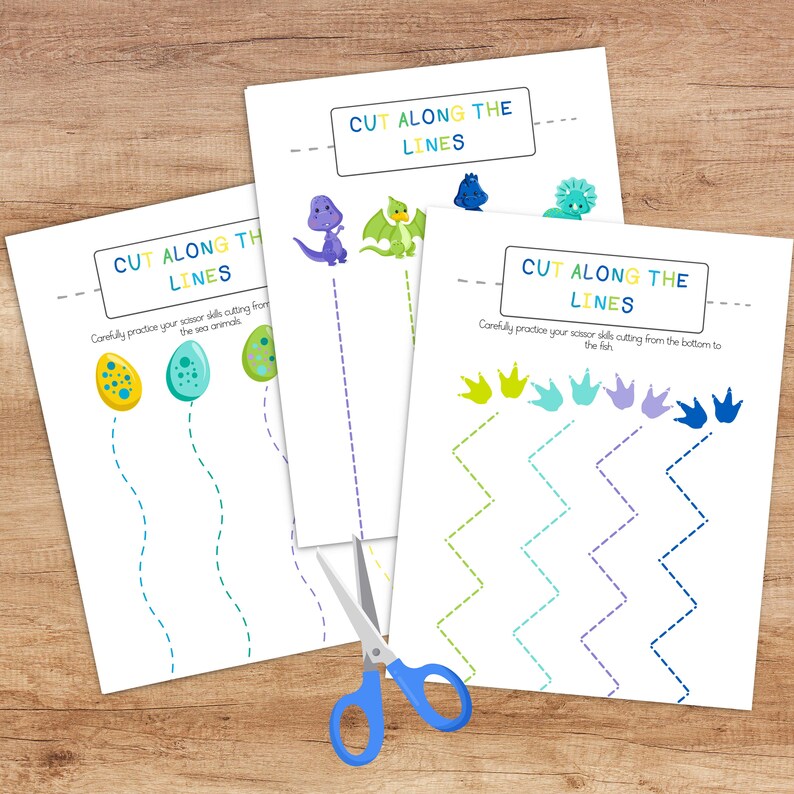 Preschool Cut & Paste Dinosaur Theme Worksheets - Printable Scissor ...