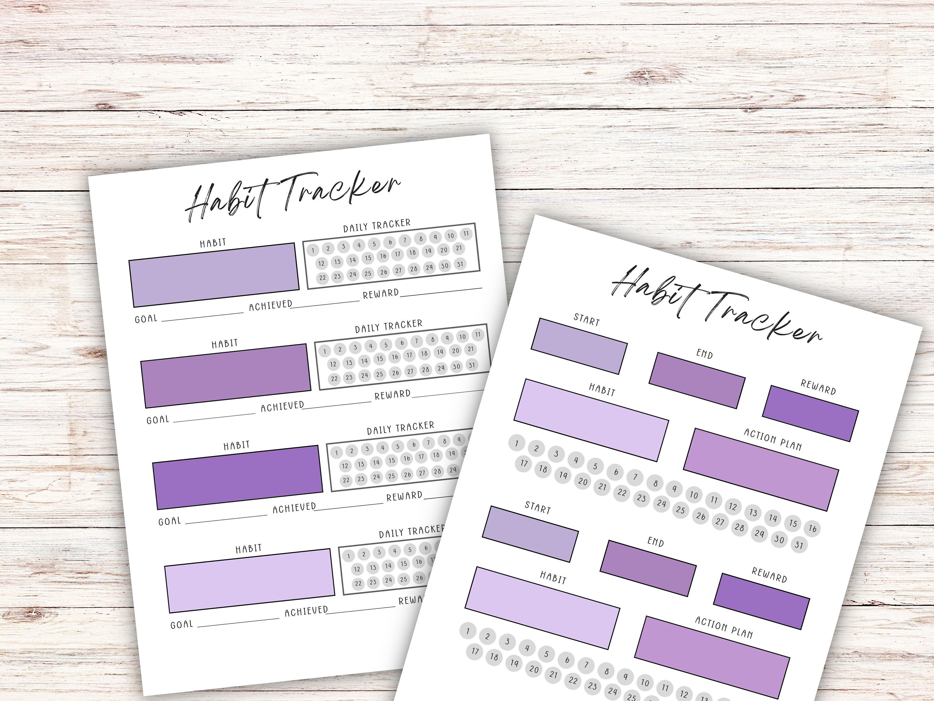 Habit Tracker Printable Purple Bundle of 10 to Track Your Daily and ...