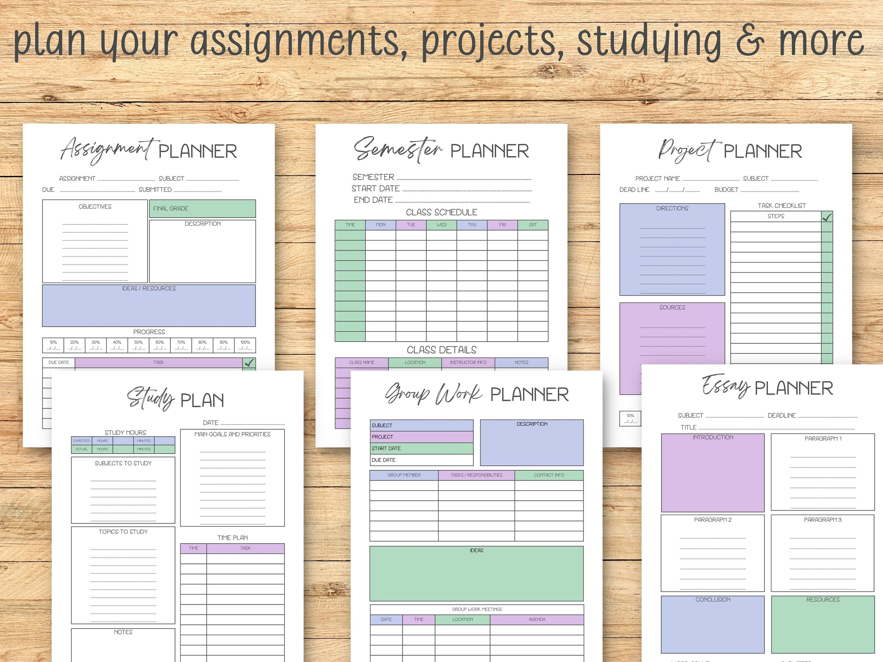 Printable Student Academic Planner Grade Tracker Assignment Exam Prep ...