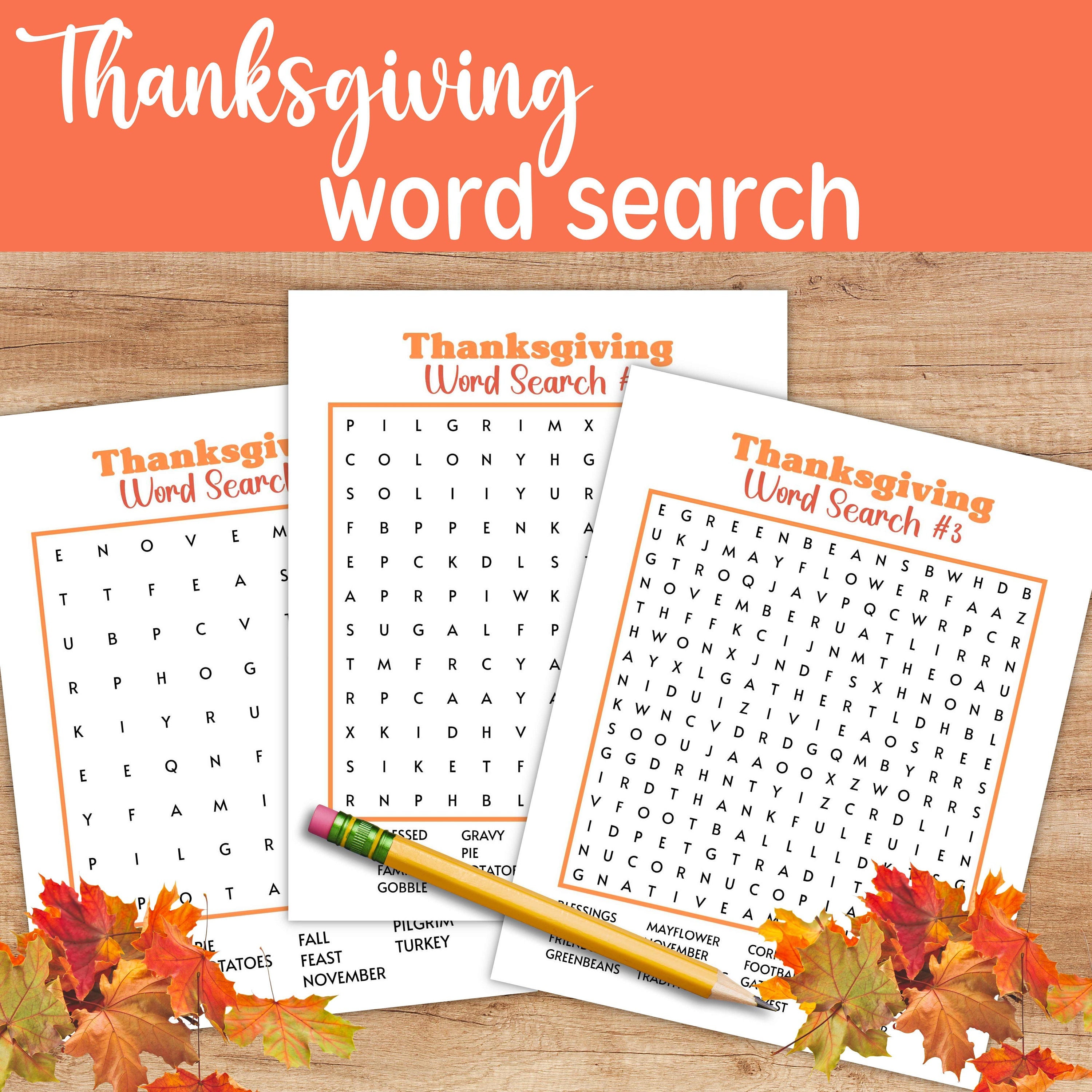 Thanksgiving Word Search Printable 3 Word Search Puzzles for Kids and ...