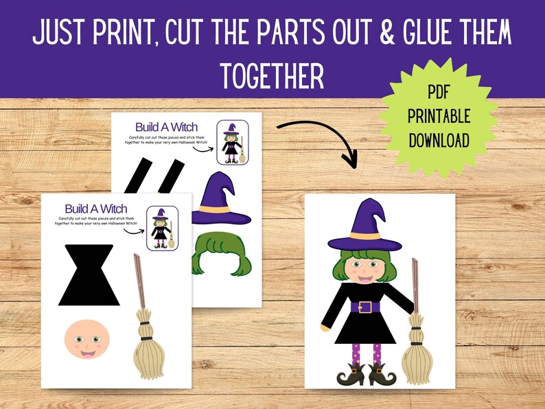 Halloween Craft for Kids Printable Witch Cut and Paste Activity for ...