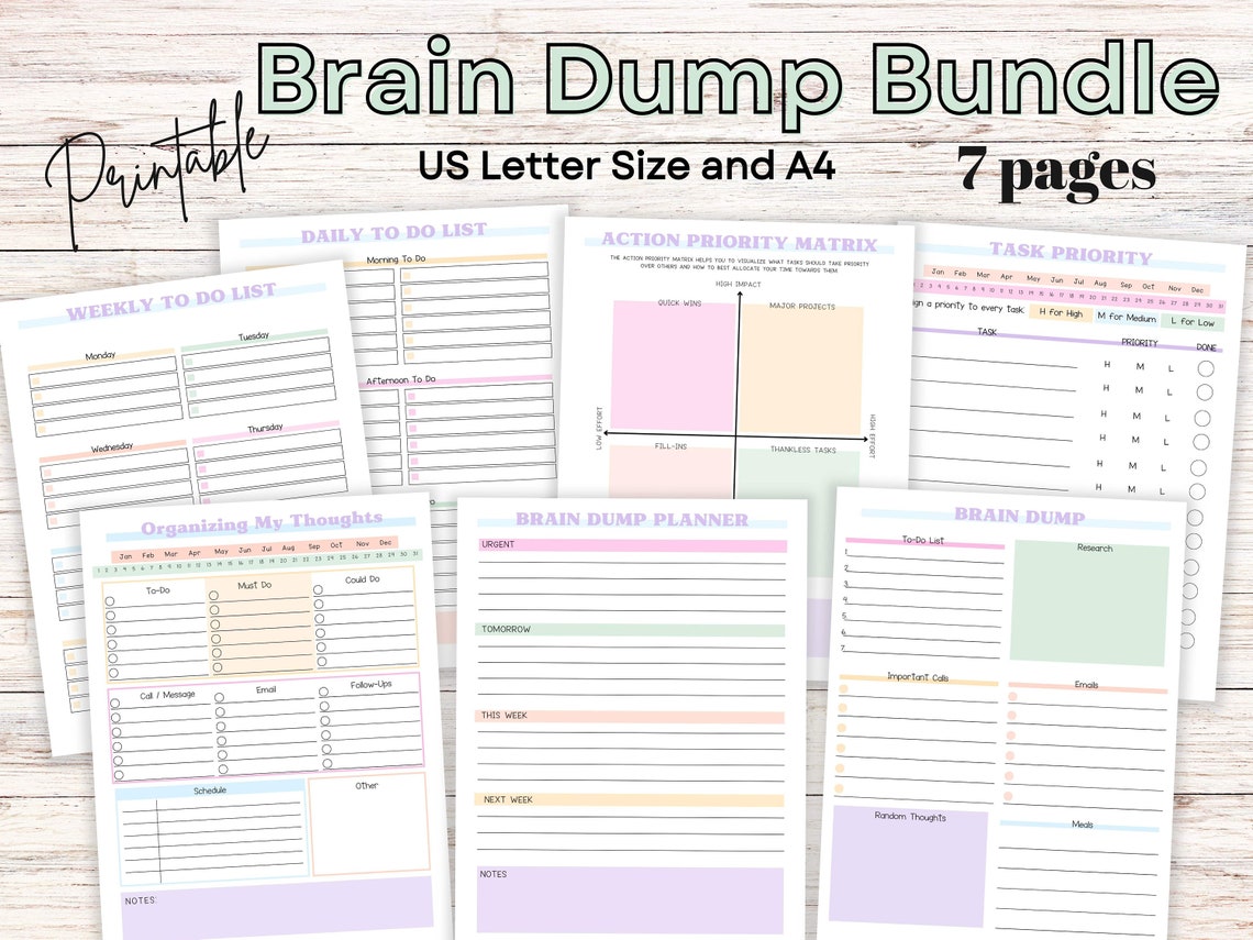 Brain Dump Bundle ADHD Daily Planner Printable With to Do List ...