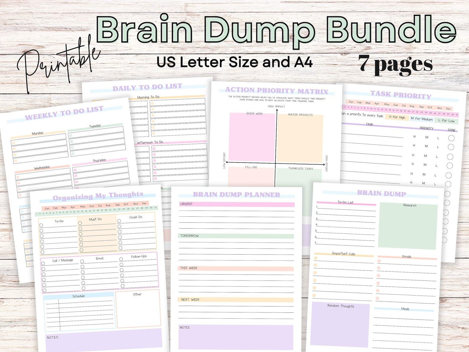 Brain Dump Bundle ADHD Daily Planner Printable With to Do List ...