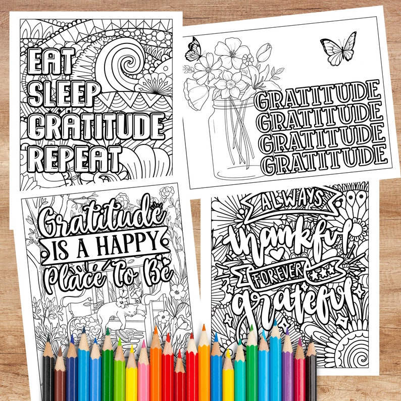 25 Gratitude Coloring Pages for Adults and Teens Printable Self Care ...