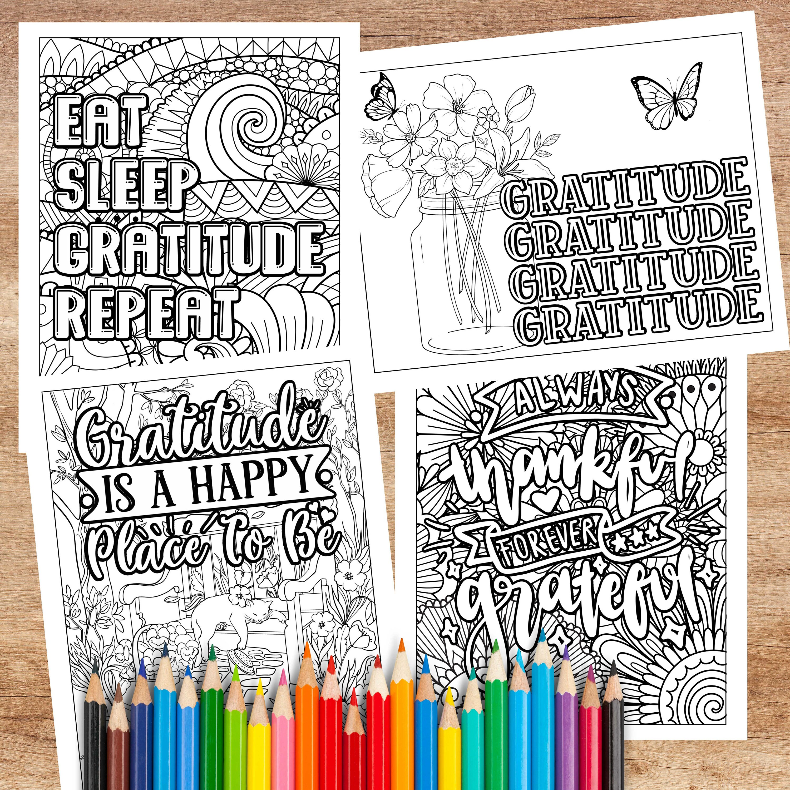 25 Gratitude Coloring Pages for Adults and Teens Printable Self Care ...