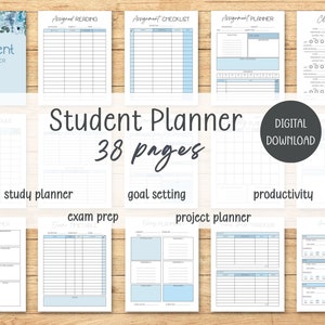 Printable Student Academic Planner - Grade Tracker Assignment Exam Prep ...
