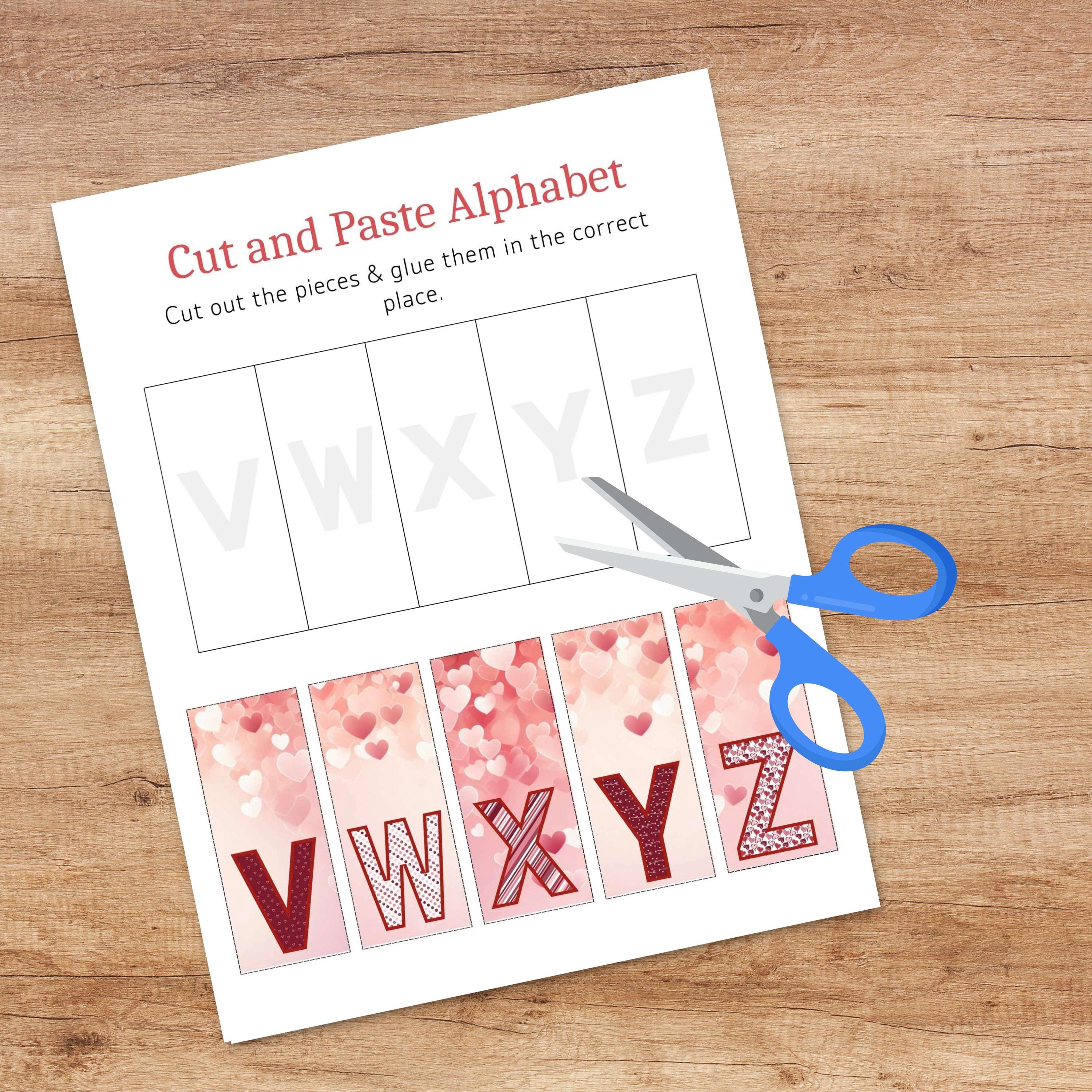 Alphabet Cut and Paste Preschool Worksheets - Valentine Scissor Skills ...