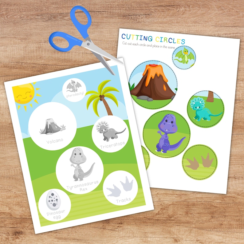 Preschool Cut & Paste Dinosaur Theme Worksheets - Printable Scissor ...