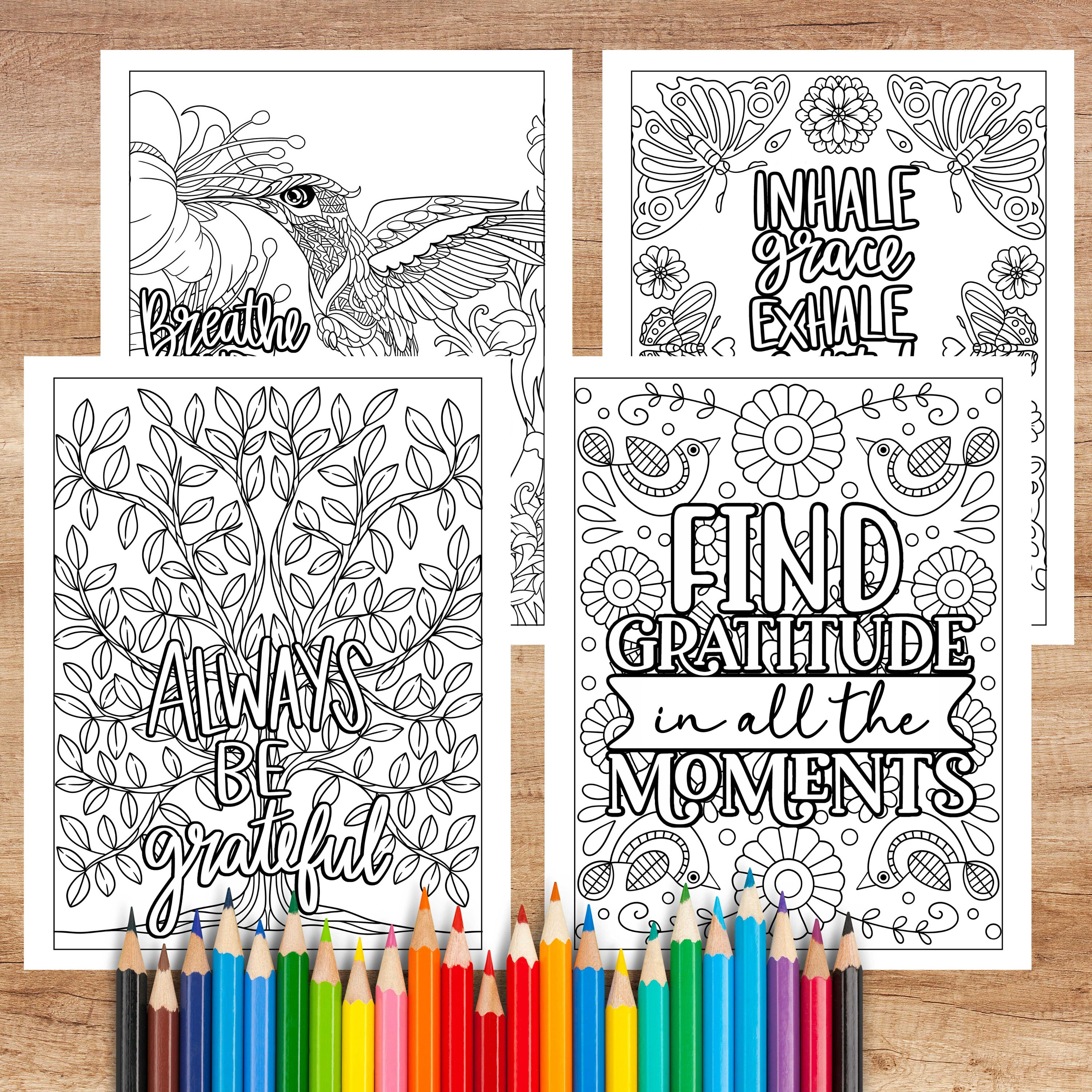 25 Gratitude Coloring Pages for Adults and Teens Printable Self Care ...