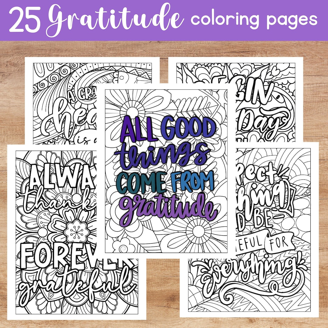 25 Gratitude Coloring Pages for Adults and Teens Printable Self Care ...