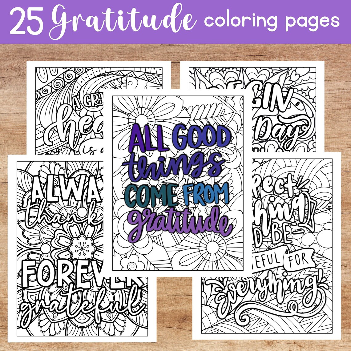 25 Gratitude Coloring Pages for Adults and Teens Printable Self Care ...