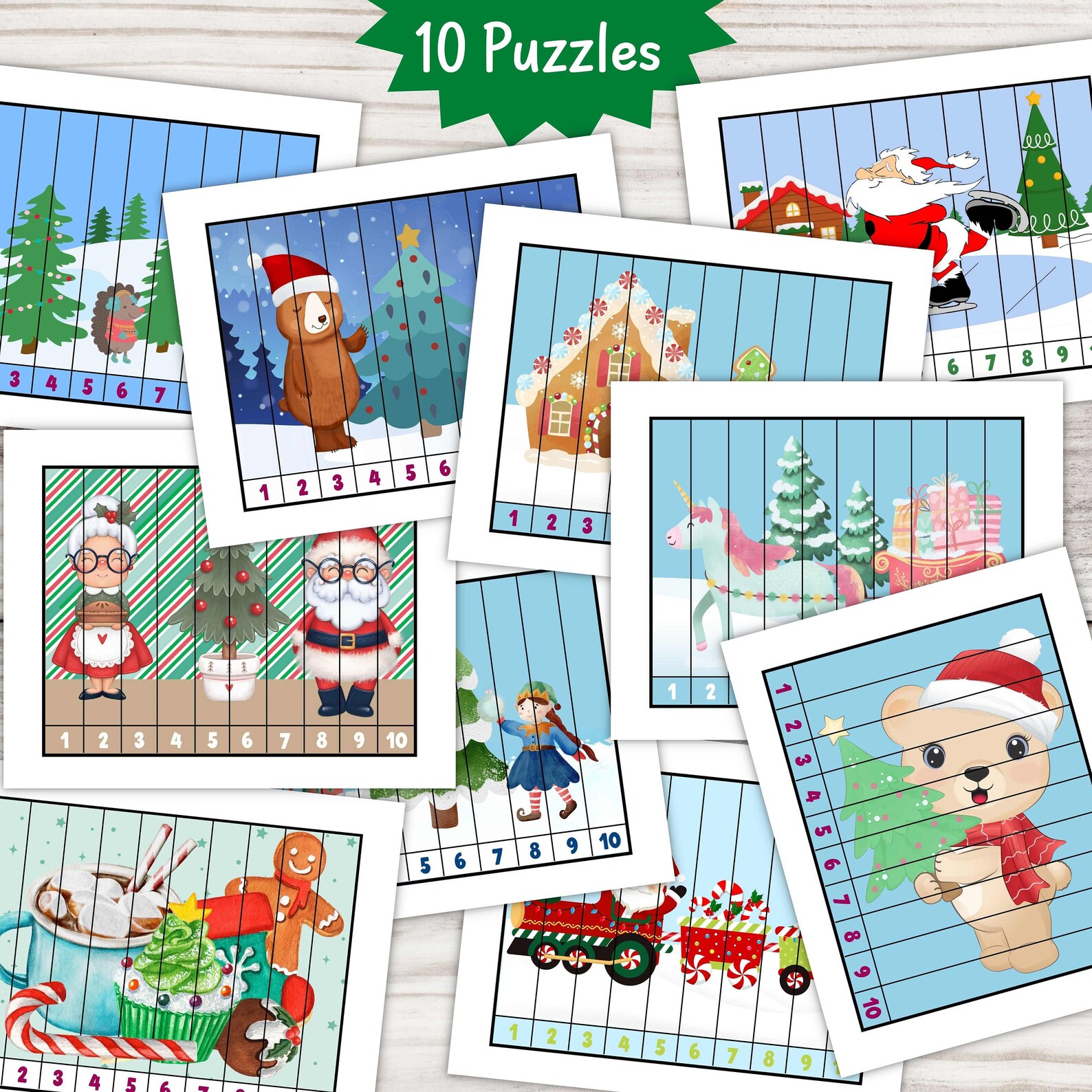 Number Sequence Puzzles - Christmas Preschool Math Worksheets Activity ...