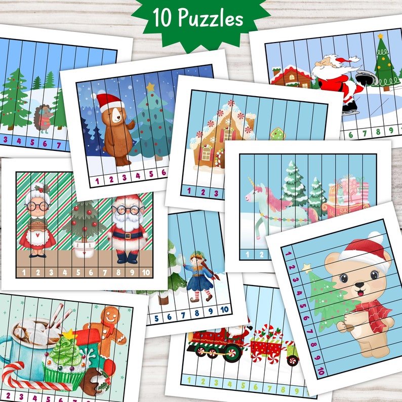 Number Sequence Puzzles - Christmas Preschool Math Worksheets Activity ...