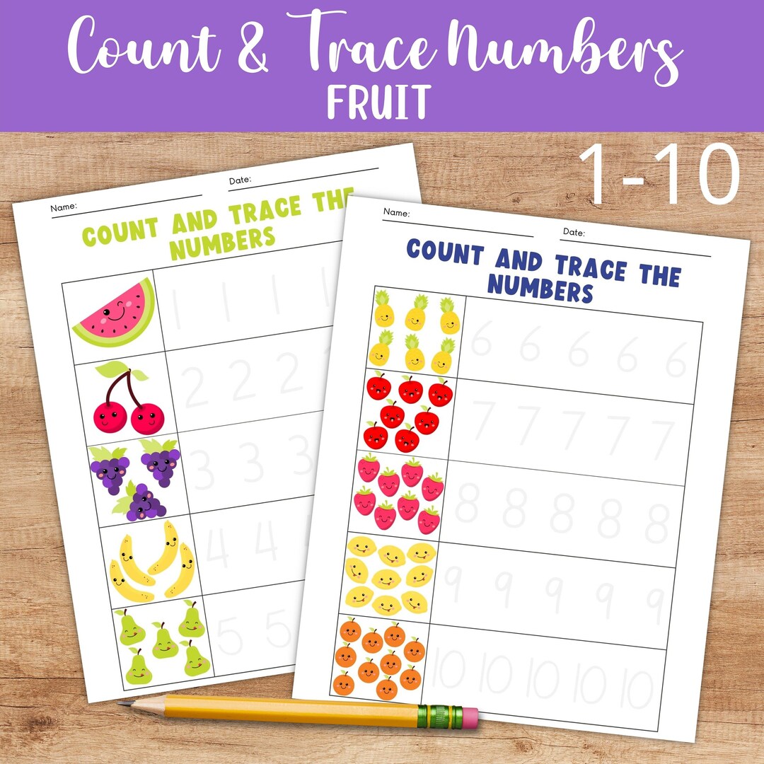Number Tracing Worksheets Fruit - for Preschool Pre-k Math - Counting ...