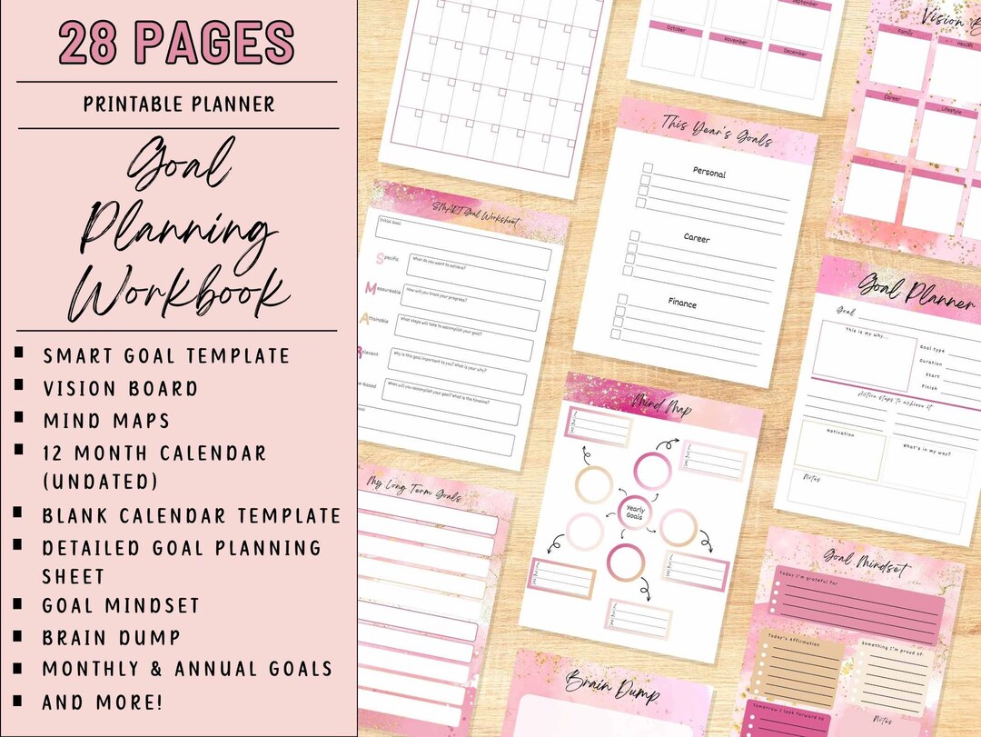 Goal Setting Worksheet Bundle - Printable Planner With SMART Goal ...