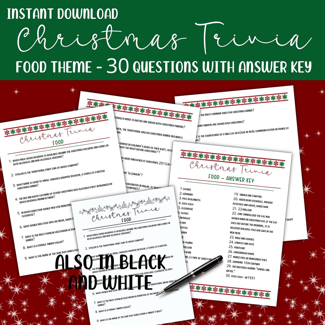 Christmas Trivia Game Printable - Food Themed Fun Holiday Game - for ...