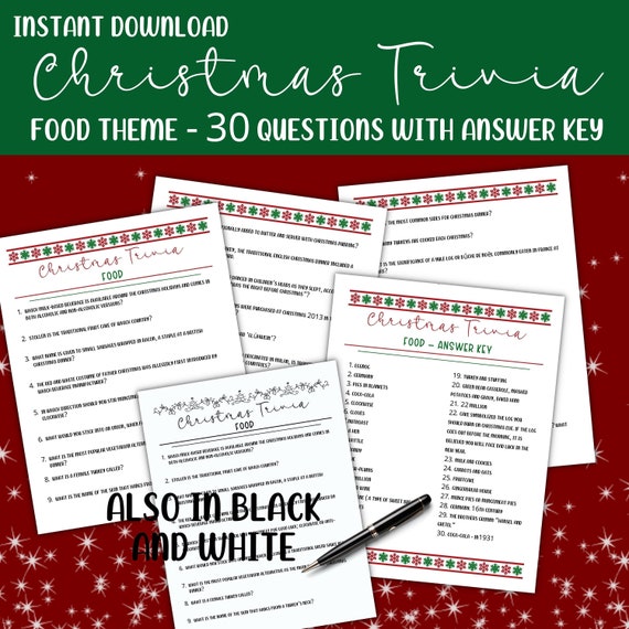 Christmas Trivia Game Printable Food Themed Fun Holiday Game | Etsy