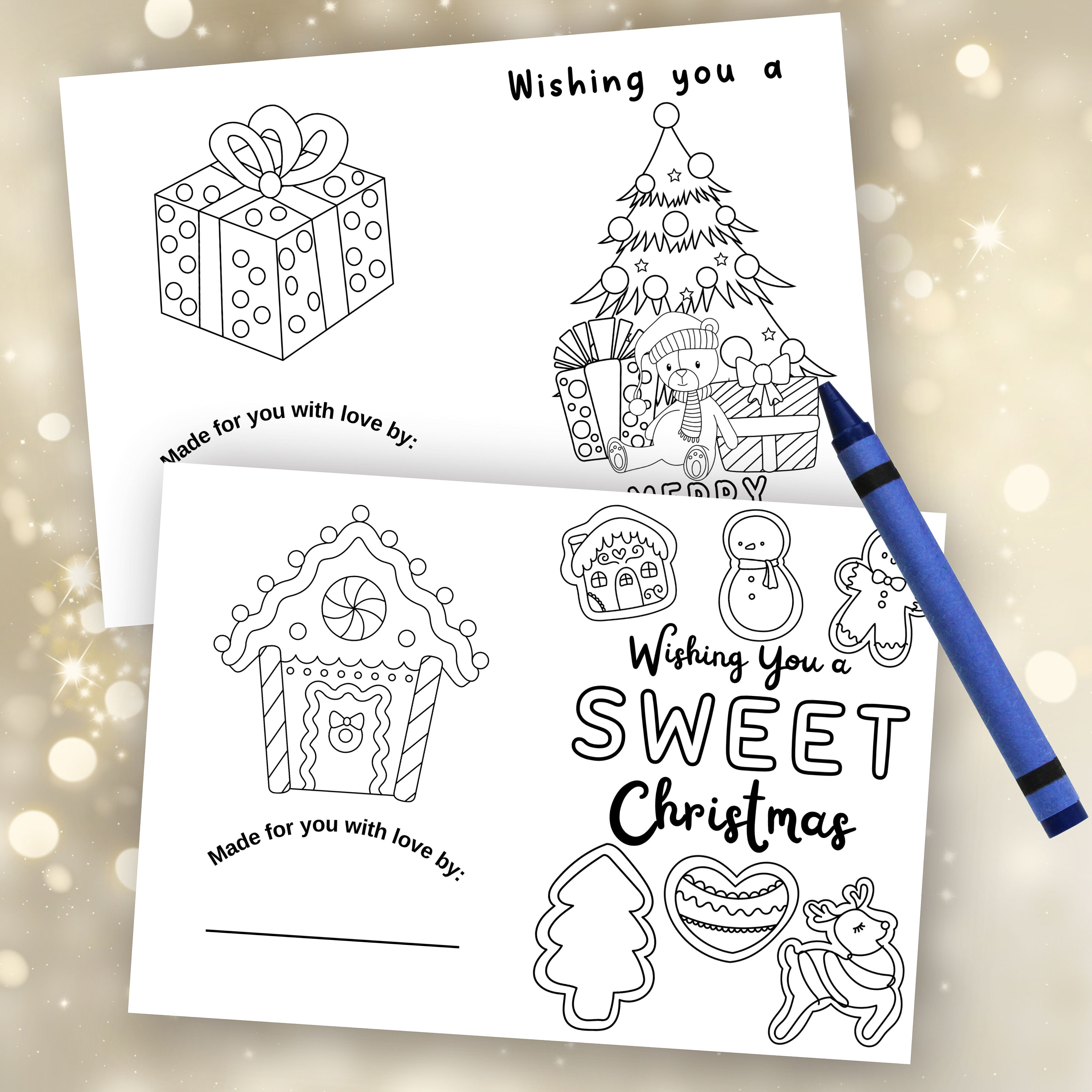 Christmas Coloring Cards 10 Printable Holiday Cards for Kids Winter ...