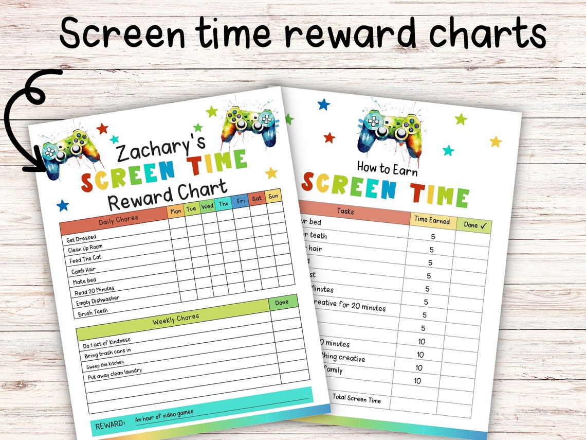 Editable Screen Time Rules Printable Chore Chart for Kids With Reward ...