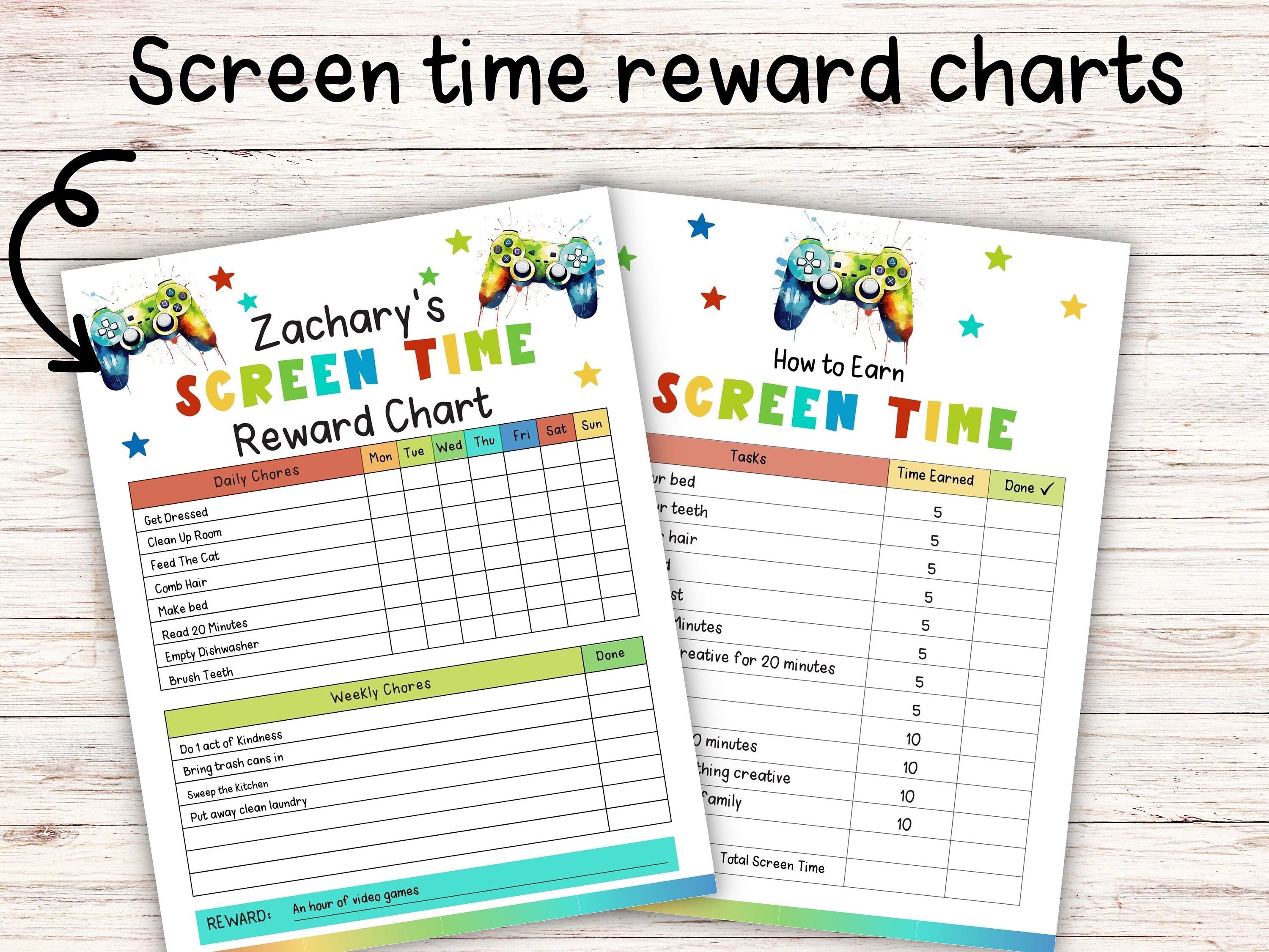 Editable Screen Time Rules Printable Chore Chart for Kids With Reward ...