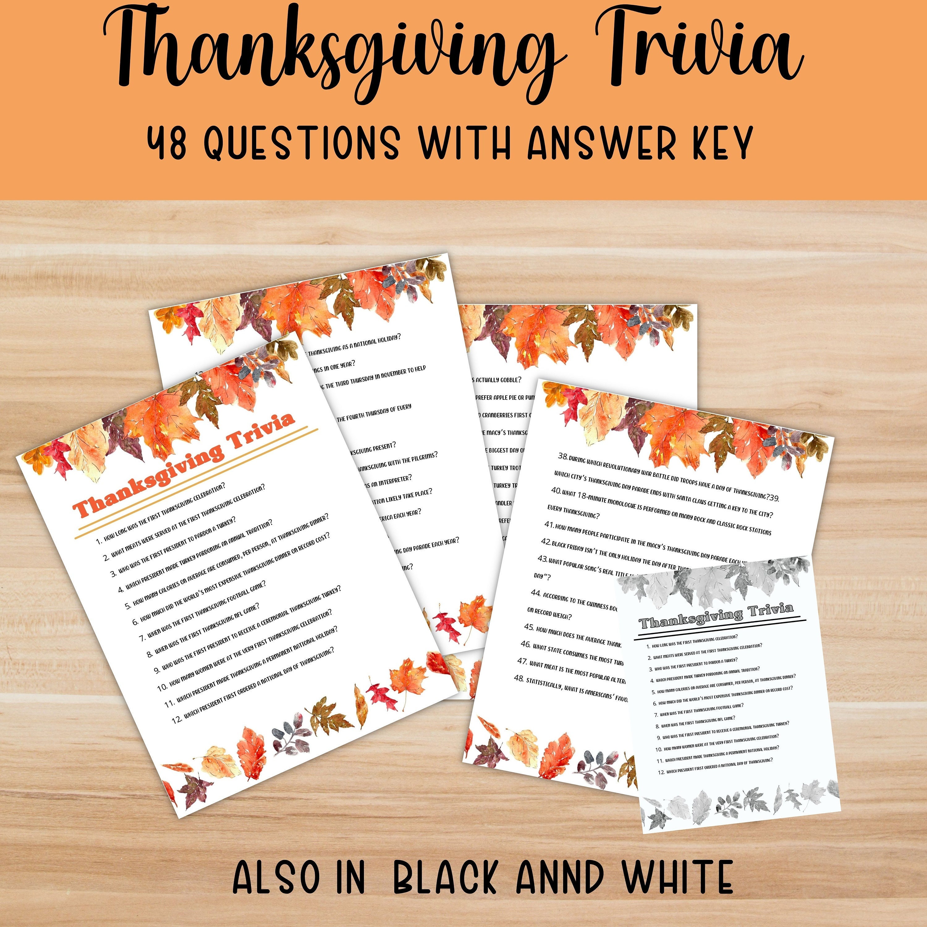 Thanksgiving Trivia Game Printable - Thanksgiving Dinner Family Game ...