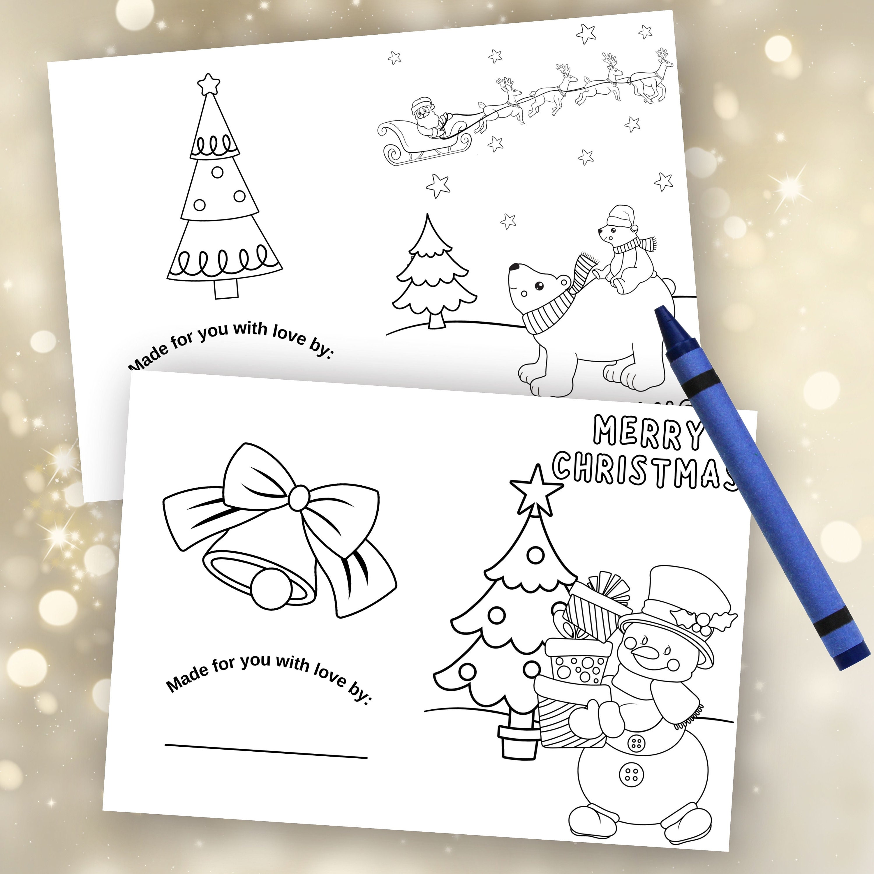 Christmas Coloring Cards 10 Printable Holiday Cards for Kids Winter ...