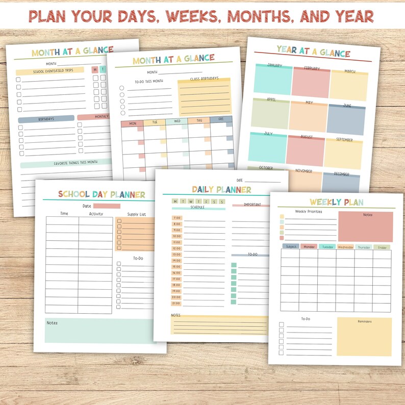 Teacher Planner Printable - Colorful Academic Binder With Lesson ...