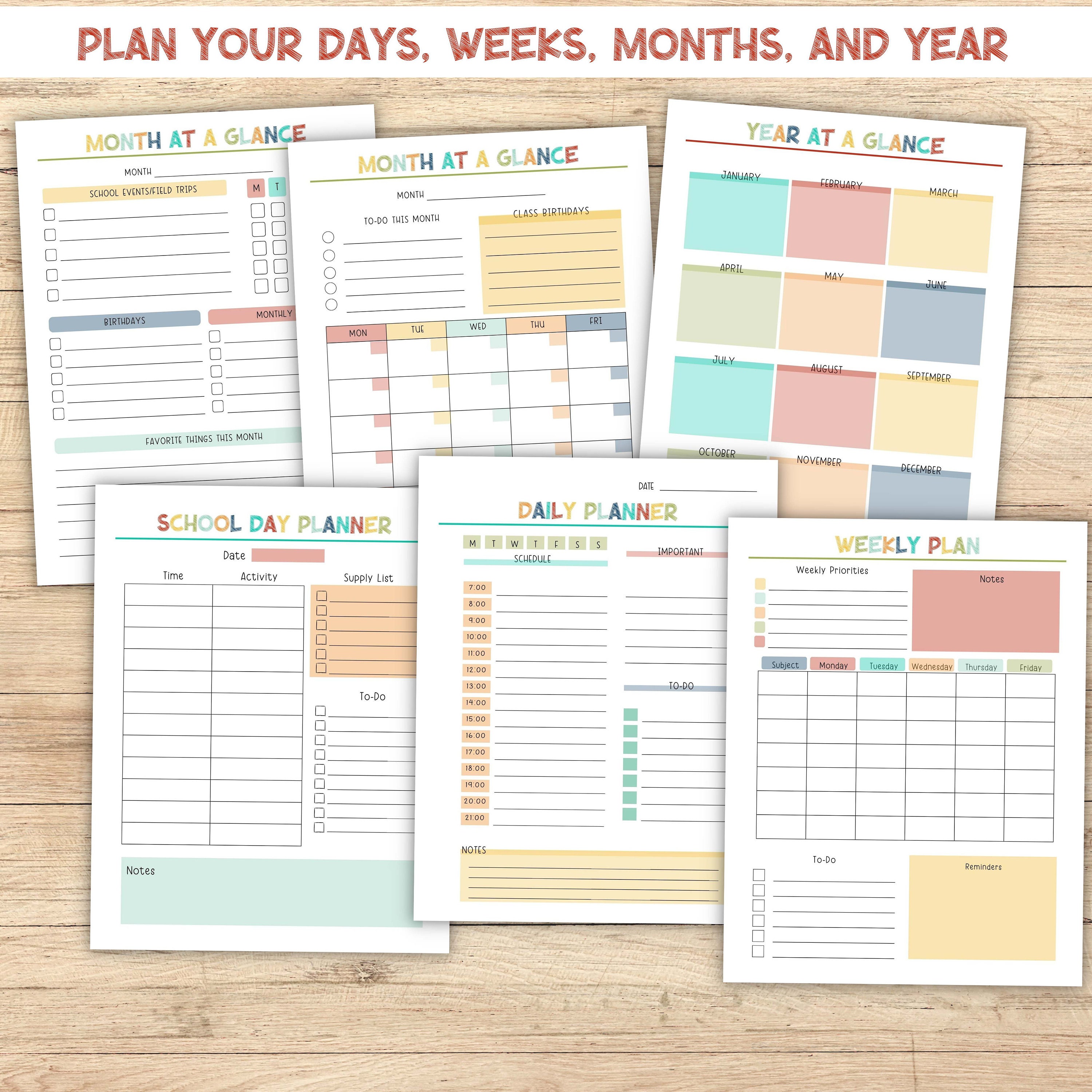 Teacher Planner Printable - Colorful Academic Binder With Lesson ...