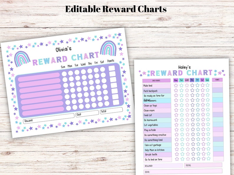 Chore Chart for Kids Editable Multiple Kids Responsibility Allowance ...