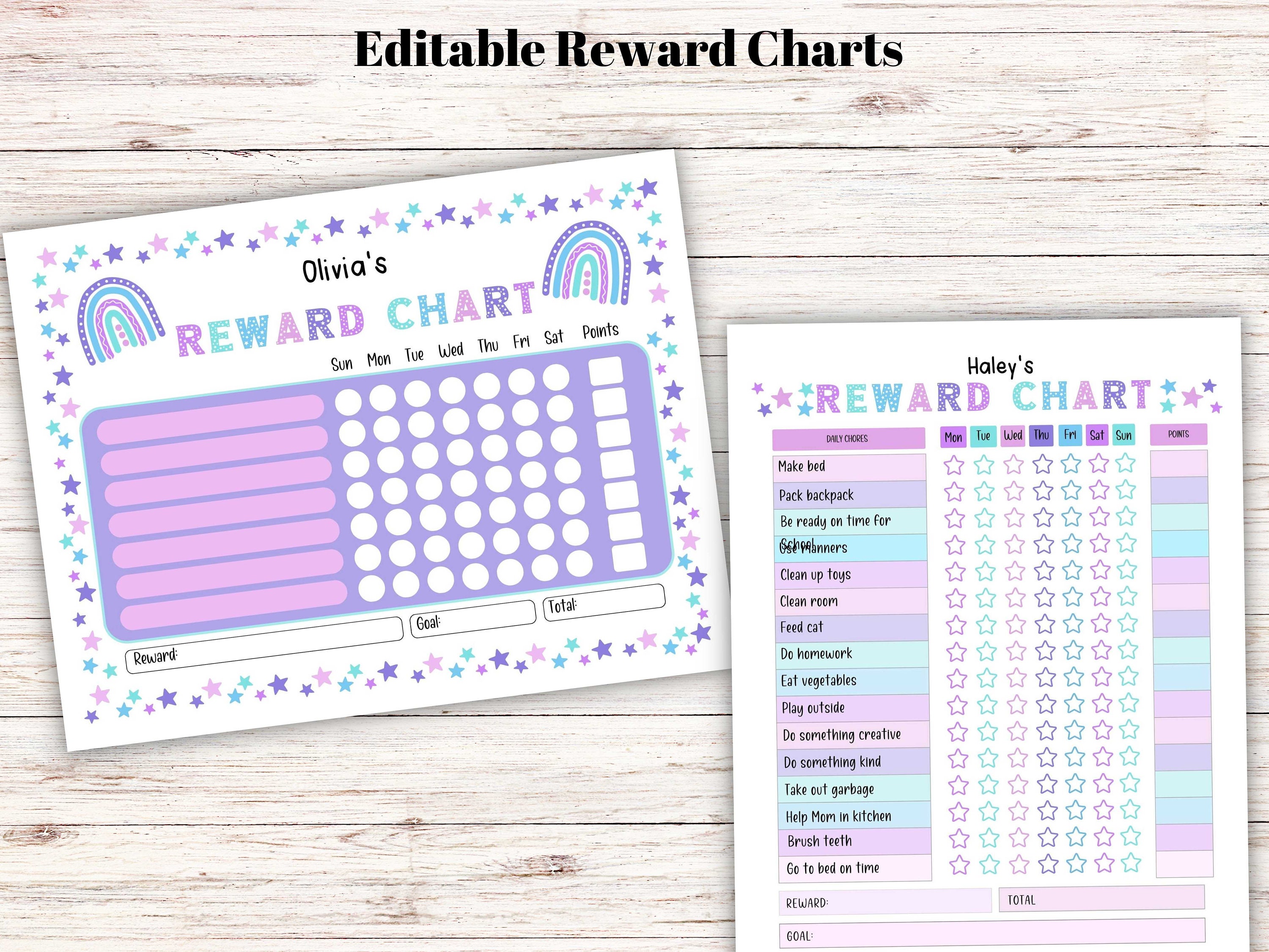 Chore Chart for Kids Editable Multiple Kids Responsibility Allowance ...