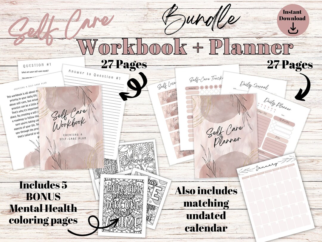 Self Care Planner and Workbook Bundle - Printable Kit for Mental Health ...